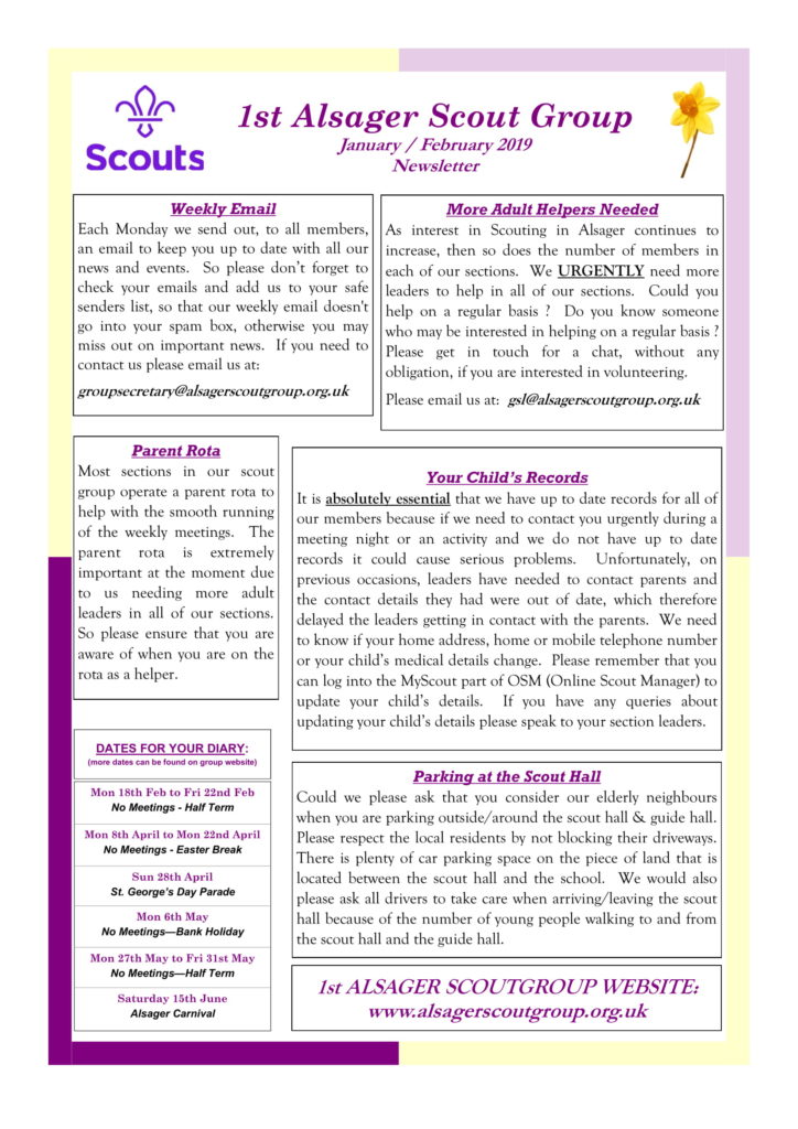 January 2019 Newsletter – Alsager Scout Group