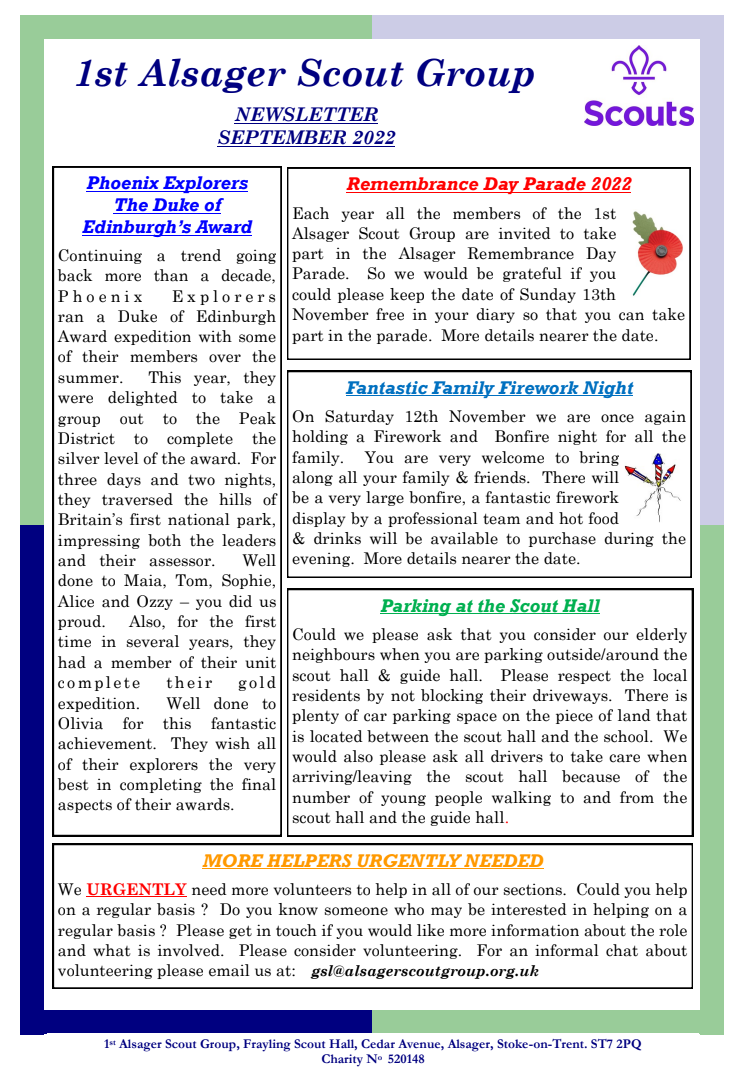 September 2022 Newsletter – Alsager Scout Group