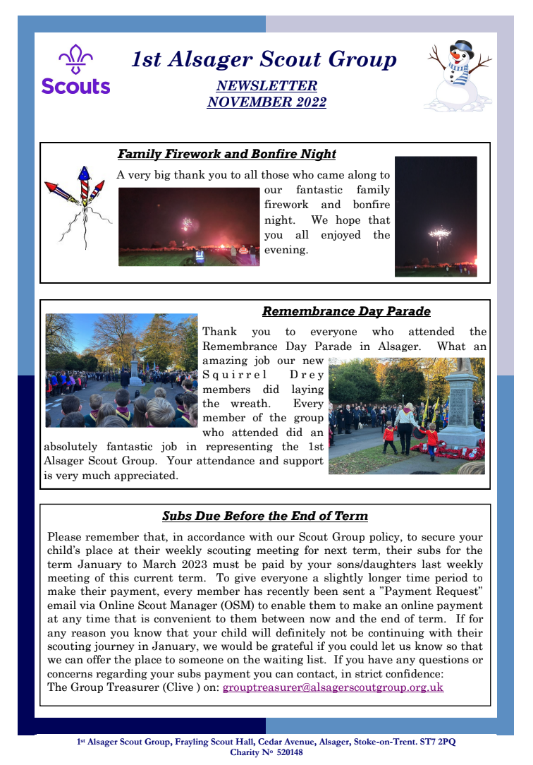 November 2022 Newsletter – Alsager Scout Group